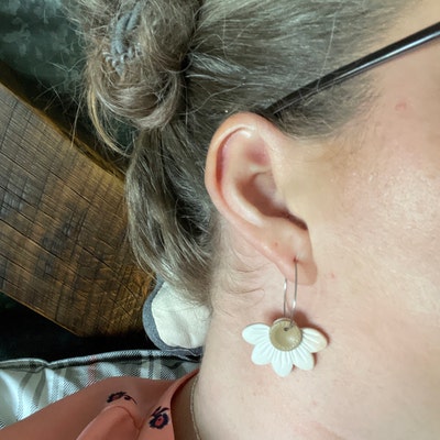 Polymer Clay Half Daisy Hoop Earring Boho Earrings Floral Polymer Clay ...