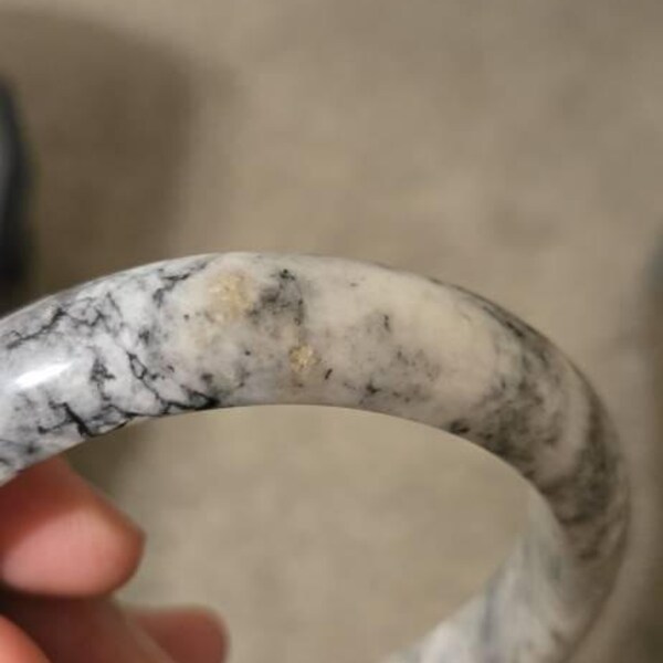 Burmese Jade Bangle Natural Jadeite Smooth Gray Marble Pattern Large ...