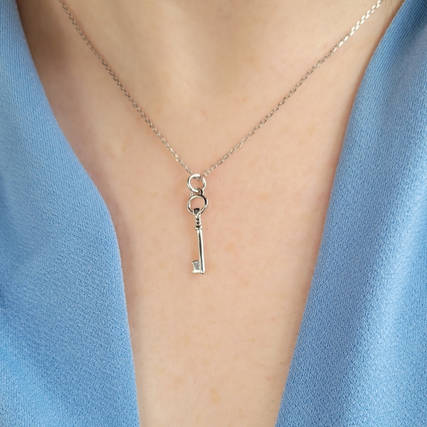 KEY - Dainty Vintage Gold Skeleton Key Pendant Necklace, Minimalist ...