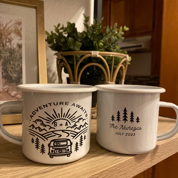 Personalized Wedding Camping Mug, Adventure Mountains Mr Mrs Couples ...