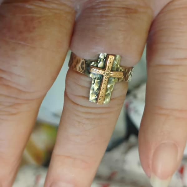 Two Tone Cross Ring: 925 Sterling Silver Religious Ring - Etsy