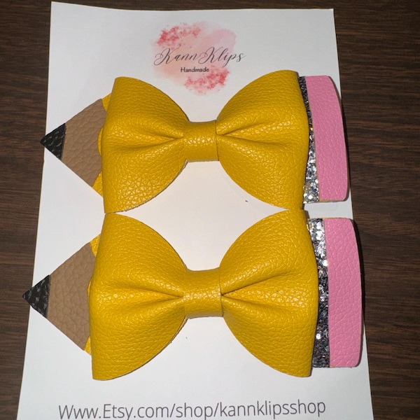Pencil Hair Bows, Back to School, Glitter Bows, Girl Hair Accessories ...