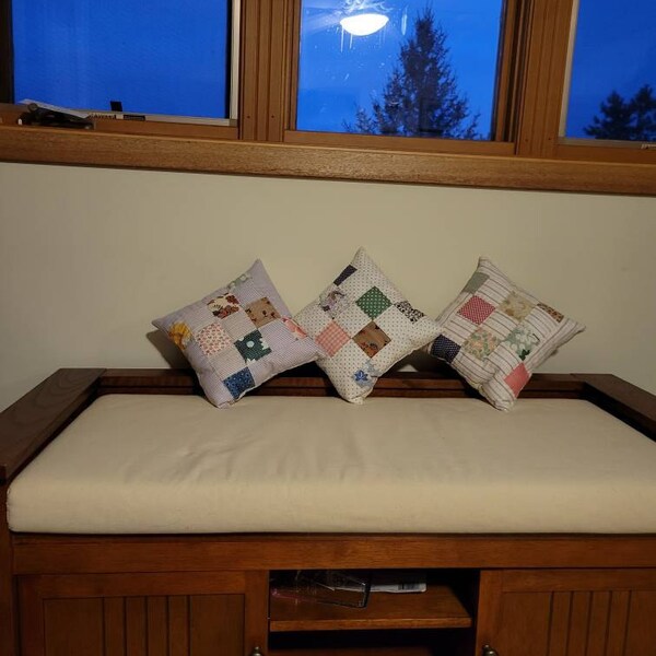 Small Quilted Pillow Floral Nine Patch Machine Pieced Hand Quilted ...