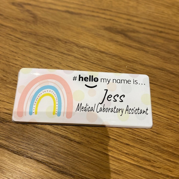 Hello My Name is Logo Teal Tablet Design Badge Premium Domed White ...