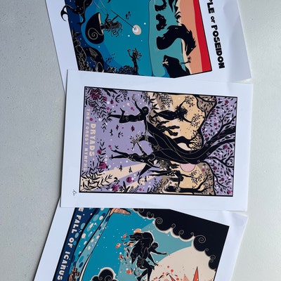 Icarus Greek Mythology Print, Graphic Minimalist Wall Art, the Fall of ...