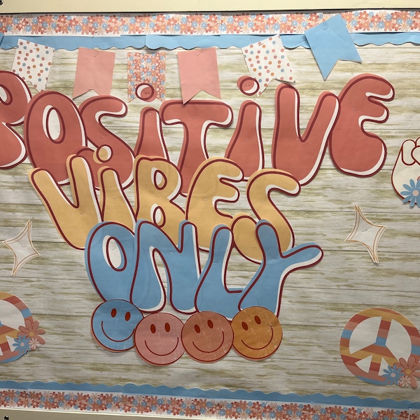Boho Rainbow Choose KINDNESS Bulletin Board Kit | Happy Face Retro ...