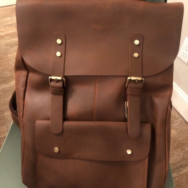 Handmade Full Grain Leather School Backpack Travel Backpack Laptop ...
