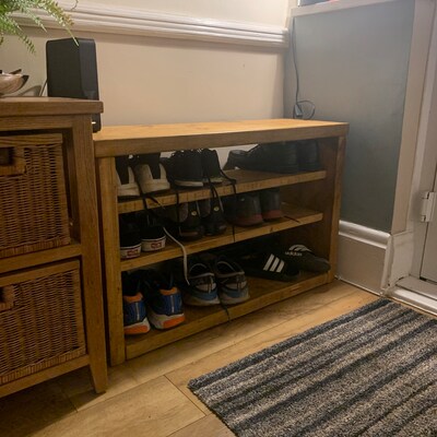 Extra Deep & Long Wooden Shoe Bench, 30cm Deep Shoe Rack, Solid Pine ...