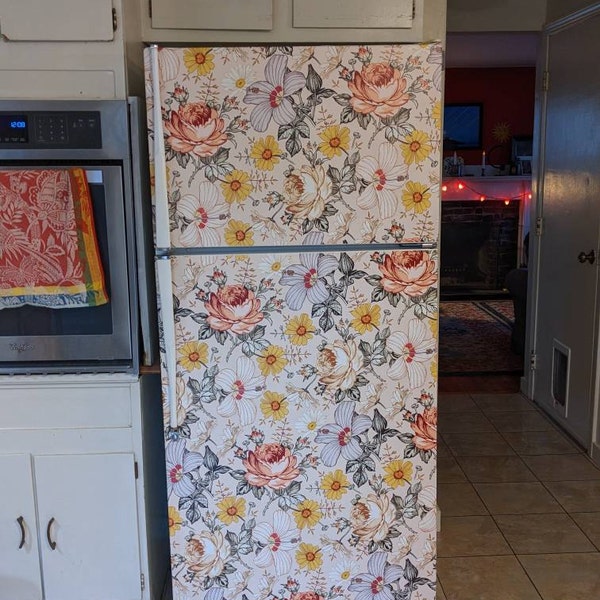 Boho Fridge Wrap Vintage Floral Refrigerator Wrap Vinyl Side by Side ...