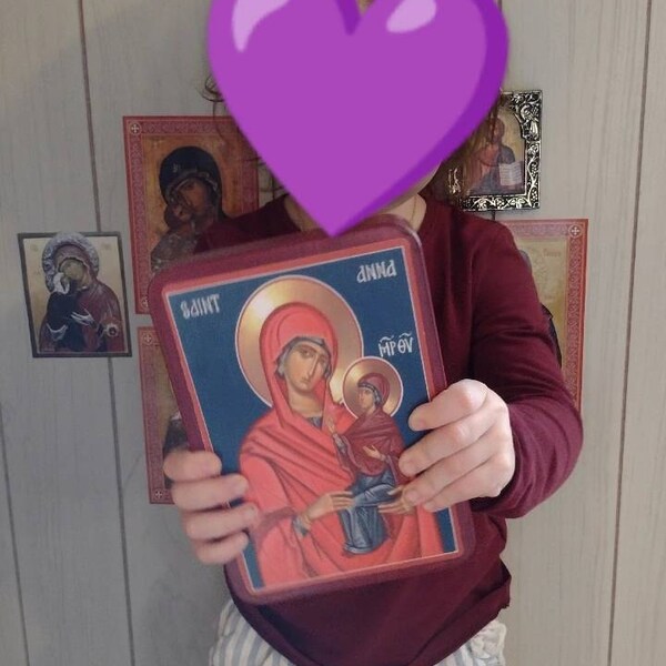 Handmade Mounted Icon | St Anna. the Mother of the Theotokos, the ...