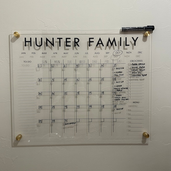 Customized Dry Erase Acrylic Calendar for Wall, Personalized Calendar ...