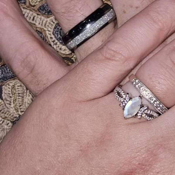 Lunara Moonstone Ring Set, His and Her Wedding Ring, Unique Couples ...