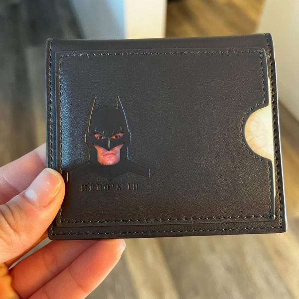 Bat ID Wallet - Leather Wallet With Super Hero Mask - Wallet for Him ...