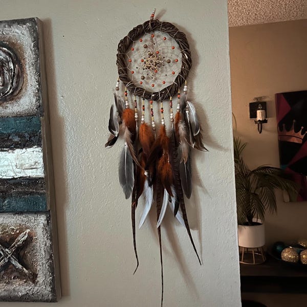 Native American Real Dream Catcher With Natural Bird Feathers, Large ...