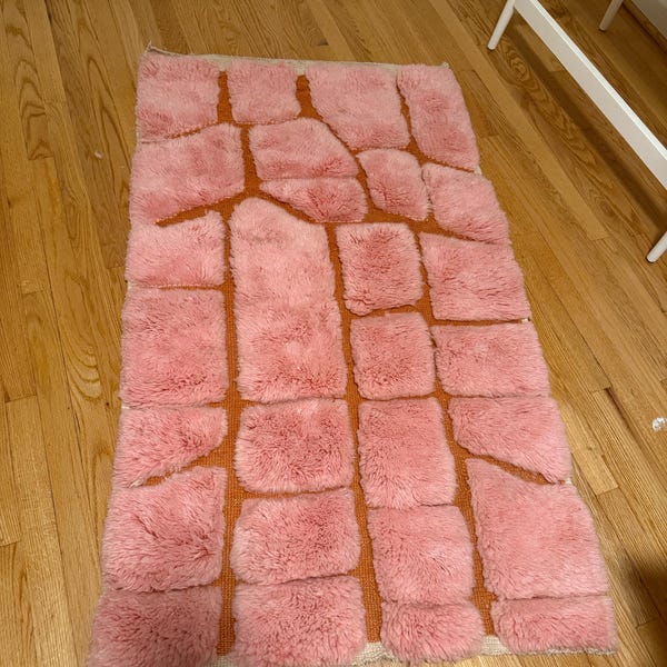 Pink Rug With Terracotta Hollow Design Moroccan Handmade Wool Rug ...