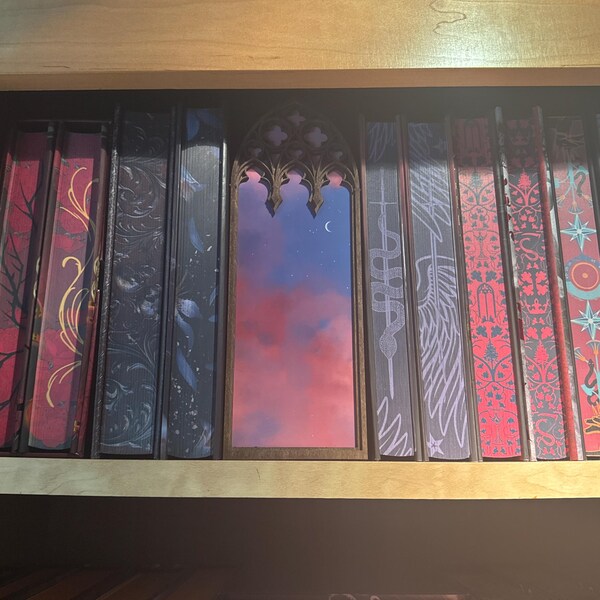 Celestial Sunset Sky Cathedral Window Bookshelf Decor | Book Nook - Etsy