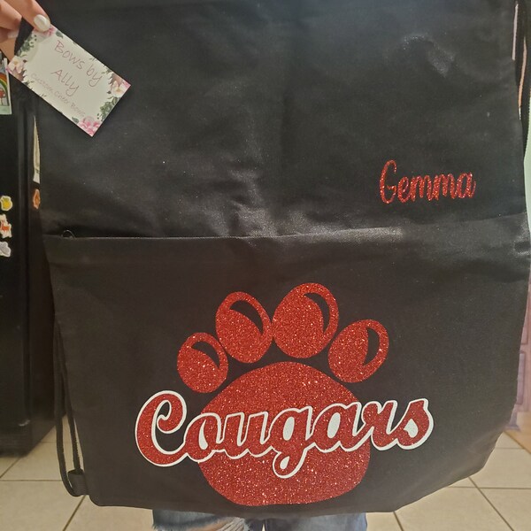 Black Custom Drawstring Bag Personalized in Your Choice of Colors, Team Drawstring Bag, Chinch ...