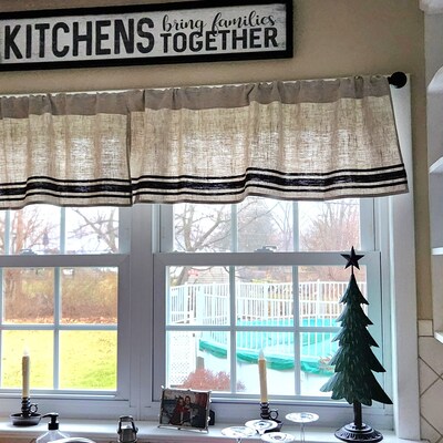 Natural Linen Cafe Curtains in Classic Gingham, Custom Size Farmhous ...