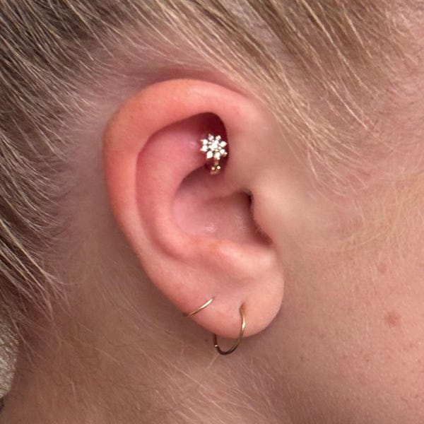 Dainty Bezel Rook Hoop Earring Bezel Stone Helix Hoop Rook Earring ...