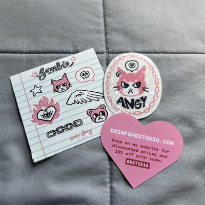 Angry Emo Cat Sticker Holographic Cat Sticker, Waterproof, Cute Cat ...