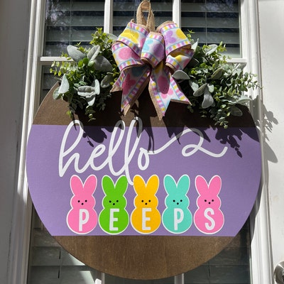 Happy Easter Front Door Decor Easter Welcome Sign Hello Peeps Easter ...