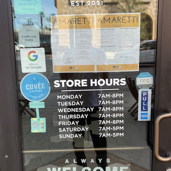 Store Hours Vinyl Decal - Custom Store Hours Decal - Store Front Window ...