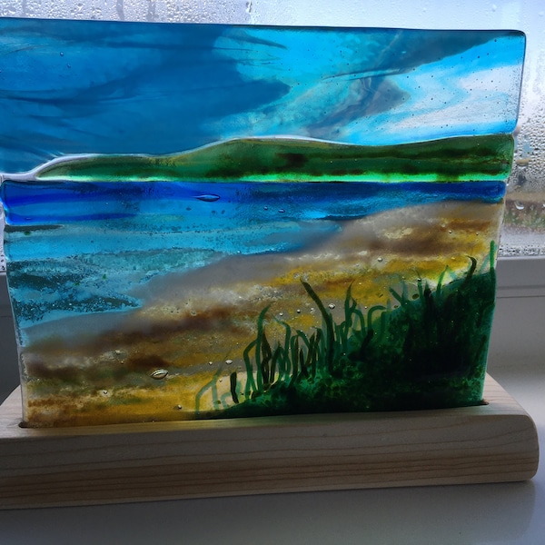 Fused Glass Large Croyde Bay Scene in Wooden Stand. - Etsy UK
