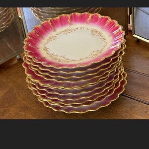 12 Antique Spode Dinner Plates W Spring Green Border, Hand Painted ...