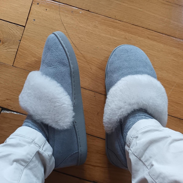 Women Aesthetic Sheepskin Sliders Slippers 36-42, 100 % Sheep Wool Mule ...