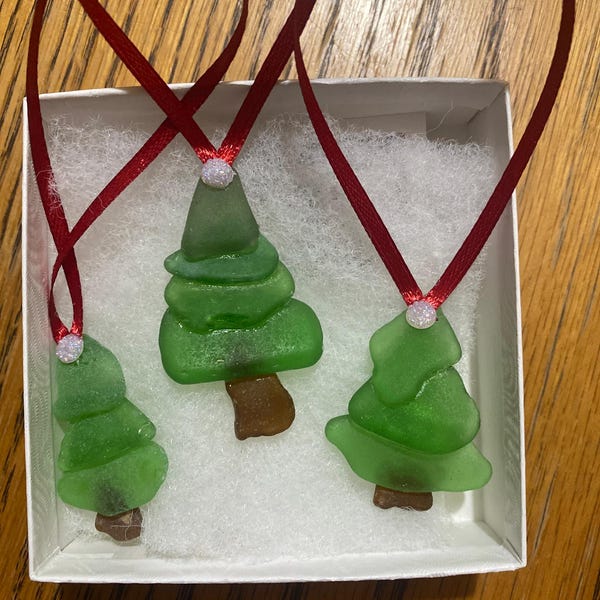 Sea Glass Christmas Tree Ornaments, Set of 3 - Etsy