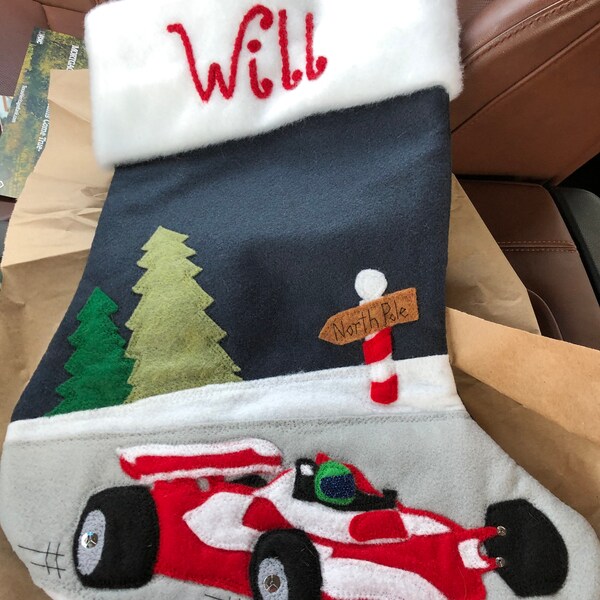 Race Car Stocking--"racing to Santa's Side" - Etsy