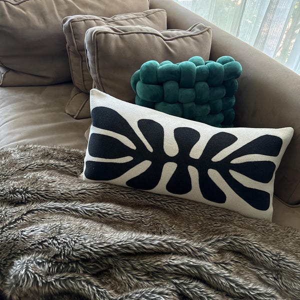 Black White Pillow, Hand Made, Hemp Pillow Cover, Painted Hemp Cushion ...