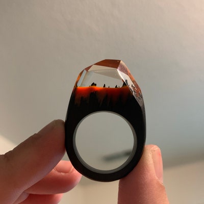 Fire Wood Resin Ring, Black Orange Wooden Ring, Eco Epoxy Resin Ring ...