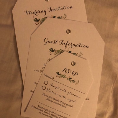 Pack of 10 Printed Wedding Invitation Tags RSVP Info Poem Set Botanical ...