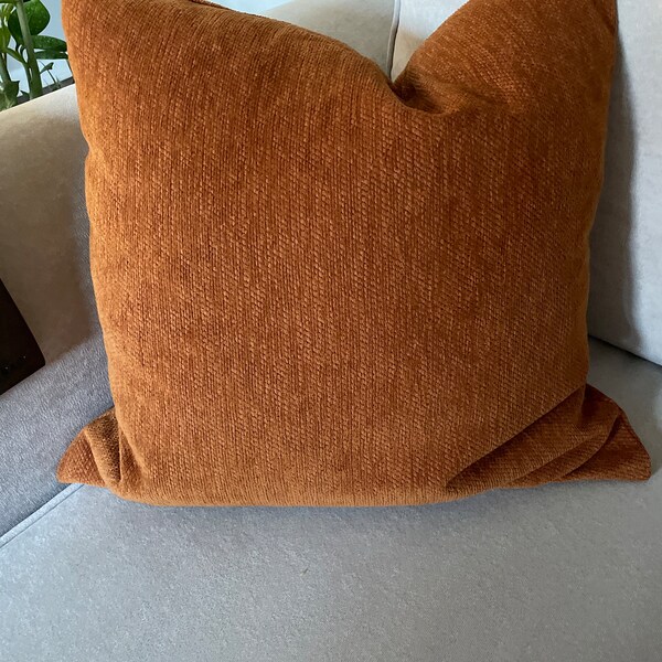 Lumbar Pillow Cover Rust Chenille Solid Upholstery Fabric Decorative ...