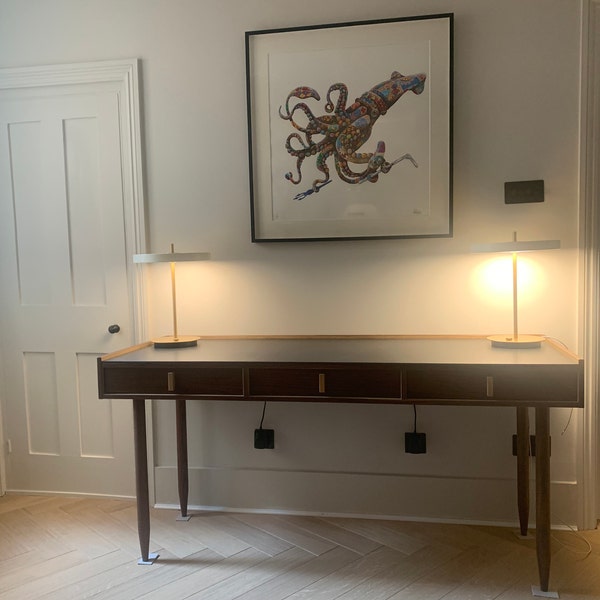 Walnut Office Desk With Two Solid Walnut Drawers, Bureau, Mid Century ...