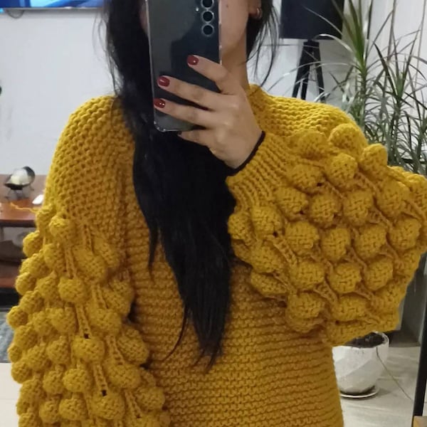 Bubble Sleeve Chunky Cardigan Knitting Pattern, Bobble Cardigan ...