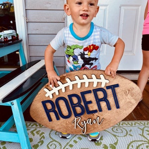 Football Name Sign 18-36 Diameter Round Sign Child Baby Name Football ...