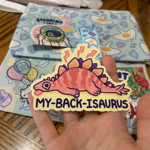 My-back-is-saurus Back Pain Sore Dinosaur Glossy Waterproof 4 INCH ...
