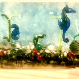 Fused glass Handmade sea scene on a wooden frame | Etsy