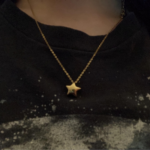 Mini Puffed Star Necklace Puffy Chunky Star Pendant Link Chain 18k Gold ...