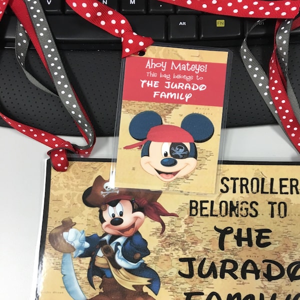 Stroller Tag - Custom, Personalized, Disney Pirate Mickey Vacation Tag ...