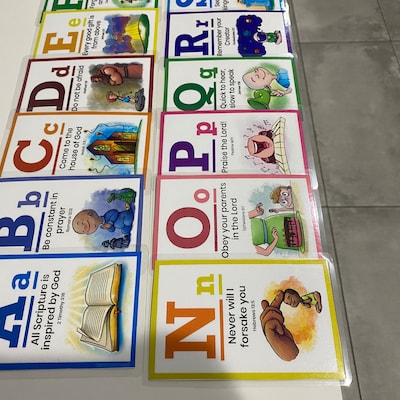 Alphabet Cards With Bible Verses Illustrated, Printable - Etsy