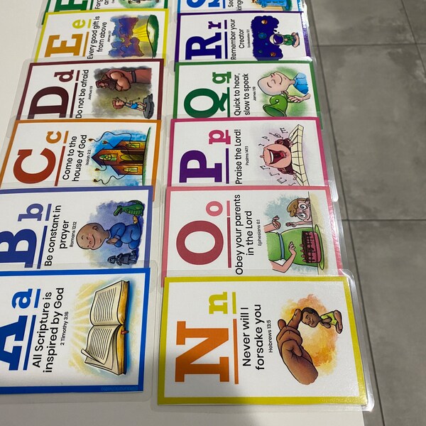 Alphabet Cards With Bible Verses - Illustrated, Printable - Etsy
