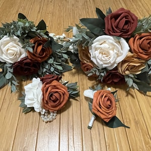 Terracotta and Rust Fall Wedding Bouquet, Burnt Orange, Burgundy, Gold ...