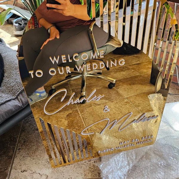Mirror Gold Wedding Welcome Sign, Acrylic Welcome Sign, Boho Arch ...