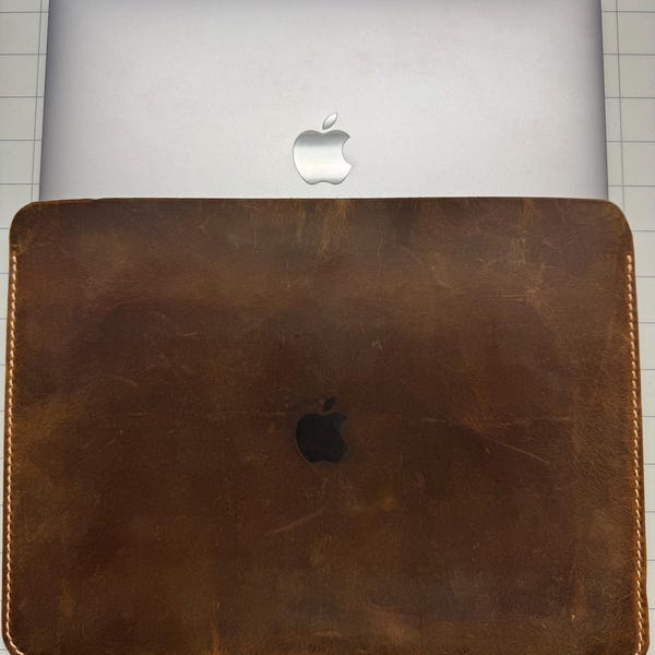 Brown Distressed Leather Computer Bag , Real Full Grain Leather Laptop ...