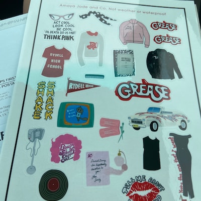 Grease Stickers, Grease Party Decor, Pop Culture Stickers, Nostalgic ...