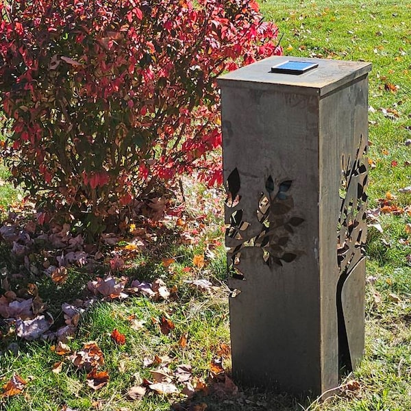 Tree Garden Column, Well Cover, Metal Yard Art, Outdoor Lantern - Etsy