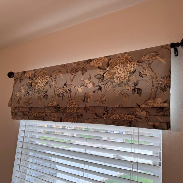 Lined Platinum Blue and Beige Faux Roman Shade Window Valance ...